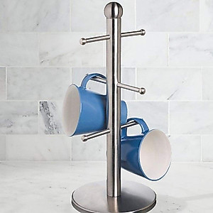 Stainless Steel Tree Shape Mug Rack Tree Tea Cup Storage Holder Stand Home Kitchen Mug Hanging Display Drinkware Shelf 6 Hooks