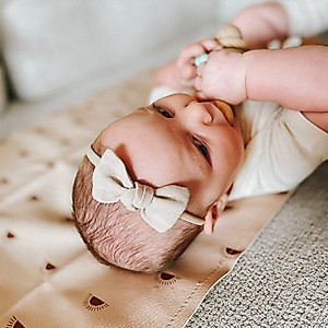 Mini Petite Knot Linen Bow with Nylon Headbands Toddler Baby Newborn Headband Elastic Bands Infant Baby Girls Kids Small Hair Bow Headbands Hairbands