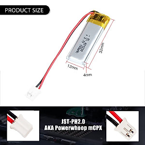 AKZYTUE 3.7V 100mAh 401230 Lipo battery Rechargeable Lithium Polymer ion Battery Pack with PH2.0mm JST Connector