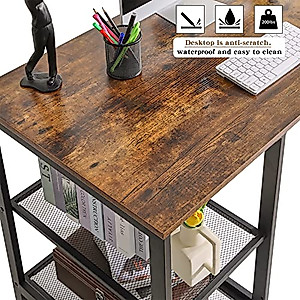 Aibiju Computer Desk with Storage Shelf on The Left or Right, Home Office Study Writing Small Desk 47 Inch Industrial Modern Simple Wood Desk Easy to Assemble, Max Load 150lbs, Brown YD-TMJ33MH