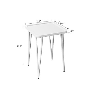 Palama Square Side Table for Living Room, Small Square Table with Metal Frame, Modern Home Décor Small Accent Table, Easy Assembly White Bedside Table, Small Table
