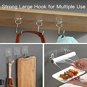 Large Adhesive Hooks for Hanging Heavy-Duty 44Ib(Max) 10 Packs, Wall Hangers without Nails Self-Adhesive Traceless Clear and Removable, Waterproof and Rustproof Multiple Uses for Bathroom Kitchen Home