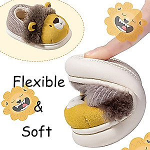 Fiedaz Toddler Slippers Boys Girls Plush Warm House Slippers Ultra-light Cartoon Lion Slipper Slip-on Non-slip Sole Home Shoes Indoor Outdoor Yellow 6-6.5 CN 150
