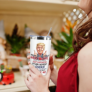 Paoren Funny Birthday Gifts, Great Wife Coffee Mug, 20oz Best Wife Gift Ever Tumbler with Lid and Straw for Wedding Anniversary, White