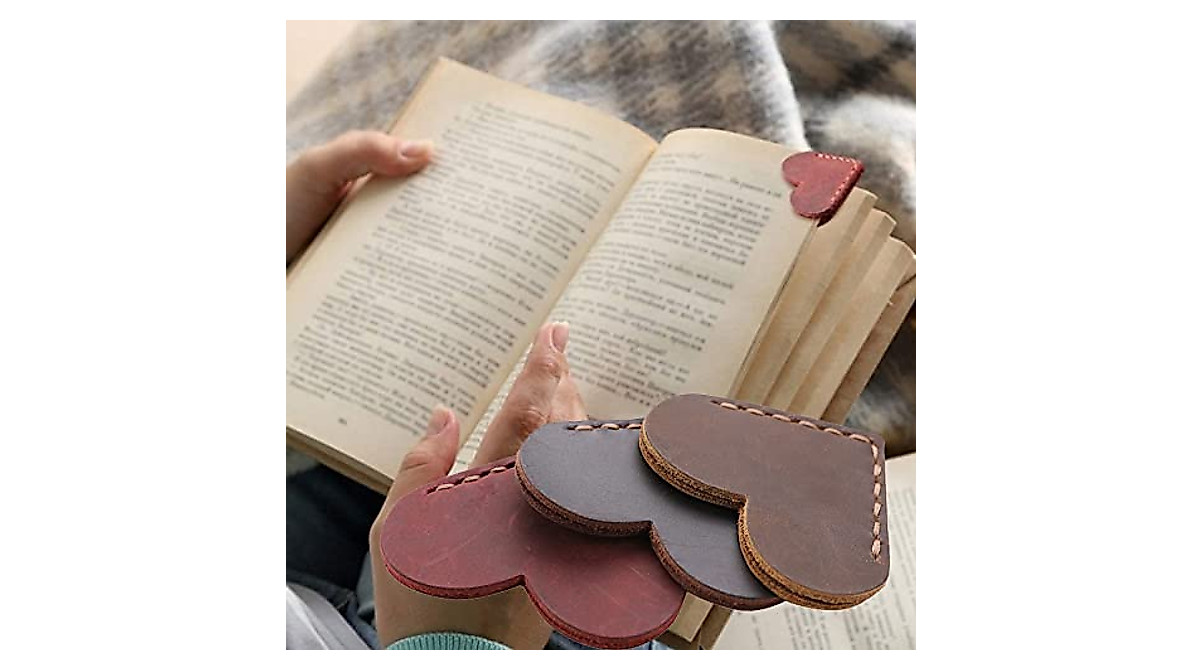 Vintage Leather Heart Bookmark - Retro Book Page Corner Marker