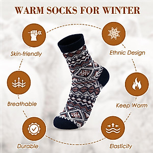 Trifabricy 5 Pairs Comfortable and Warm Wool Socks - Thick Knit Cabin Socks for Women and Men, Cozy Winter Gifts
