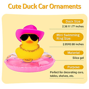 wonuu Car Rubber Duck, Yellow Duck Decoration Dashboard with Sun Hat Swim Ring Necklace Sunglasses for Car Dashboard Decorations
