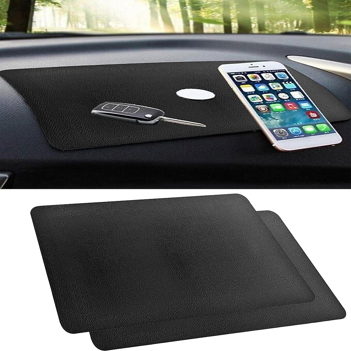 hill froeistung 2pack Sticky Upgraded Anti-Slip mat - Non-Slip Rubber, 10.6 X 5.9 Inches - Universal Car Dashboard Sticky Mat for Phone, Sunglasses, Keys - Black/Leather Pattern - 27 * 15cm