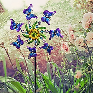 COOZZYHOUR 39" Butterfly Wind Spinner Stake for Yard and Garden ,Outdoor Metal Windmill,Single Direction Wind Sculptures, Kinetic Windmills Catchers for Garden Decorations.