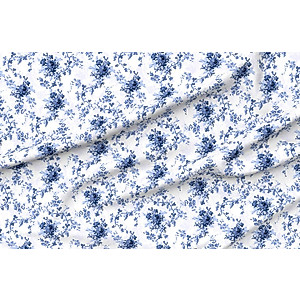 Spoonflower Fabric - Ink Navy Blue White Roses Flowers Chinoiserie Vintage Floral Summer Printed on Petal Signature Cotton Fabric by The Yard - Sewing Quilting Apparel Crafts Decor