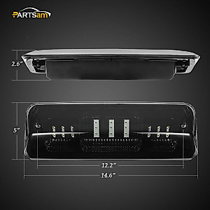 Partsam High Mount Stop Light 3rd Third Brake Light Replacement for Ford F150 F-150 2004 2005 2006 2007 2008 Smoked LED Rear Cab Roof Brake Stop Tail Cargo Center Light Lamp Black Housing w/3 Plugs