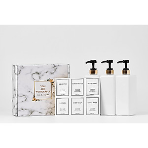 HARRA HOME Modern Gold Design Pump Bottle Set 27 oz Refillable Shampoo and Conditioner Dispenser Empty Shower Plastic Bottles with Pump for Bathroom Lotion Body wash Massage Oils, Pack of 3 (Black)