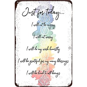 ICRAEZY 5 Reiki Principles with Chakra Yoga Zen Room Retro Tin Sign Vintage Art Home Bar Garage Cafe Shop Wall Decor Metal Plaque 8x12 Inch