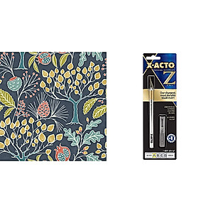 NuWallpaper NU3038 Groovy Garden Navy Peel & Stick Wallpaper, Multicolor & X-Acto No 1 Precision Knife | Z-Series, Craft Knife, with Safety Cap, 11 Fine Point Blade, Easy-Change Blade System