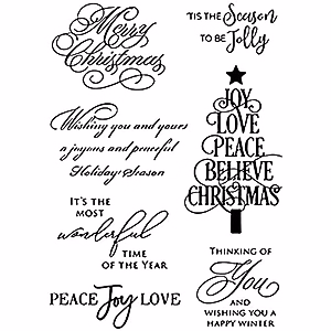 QISKAII, Merry Christmas Blessing Words Clear Stamps for Card Making Decoration DIY Scrapbooking,Graceful Handwriting Tree Album Decorative Silicon Stamp Crafts