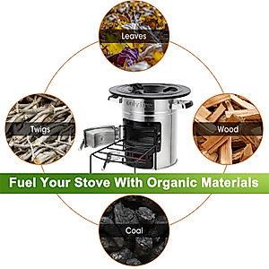 Onlyfire Rocket Stove Outdoor Portable Wood Burning Camp Stove, Large Stainless Steel Camping Stove for Outside Cooking Survival Campfire Patio Backyard Gathering 12.7 x 12.7 x 11.4 Inch