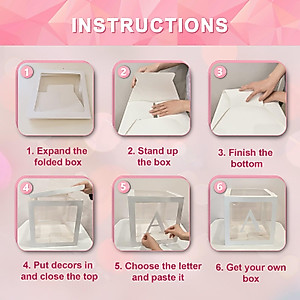 Ledido White Transparent Balloon Boxes With 78 Letters, 13.2" Big Name Boxes for Baby Shower Clear Baby Boxes for Gender Reveal, Birthday Wedding, Graduation Prom Party Decorations -6 PCS