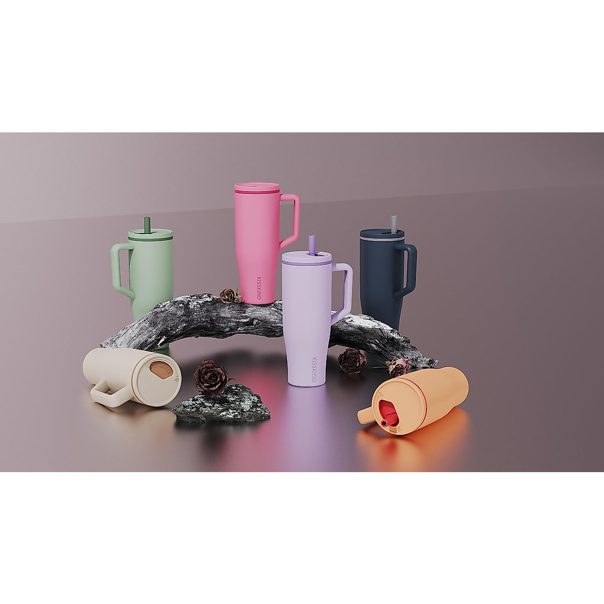 KISSKIND 40 oz Tumbler with Handle and Straw, 100% Leakproof Stainless Steel Vacuum Insulated Cup Travel Coffee Mug Water Bottle, Cup Holder Friendly, Rubber Base, Gifts for Women Men (Prussian Blue)