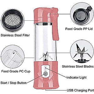 2psc Portable Blender, USB Travel Juice Cup Baby Food Mixing Juicer Machince with Updated 6 Blades with Powerful Motor 4000mAh Rechargeable Battery,13Oz Bottle