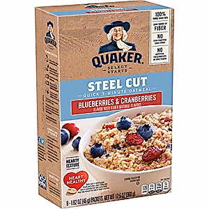 Quaker, Instant Steel Cut Oatmeal, Cranberries And Blueberries, 8 Ct