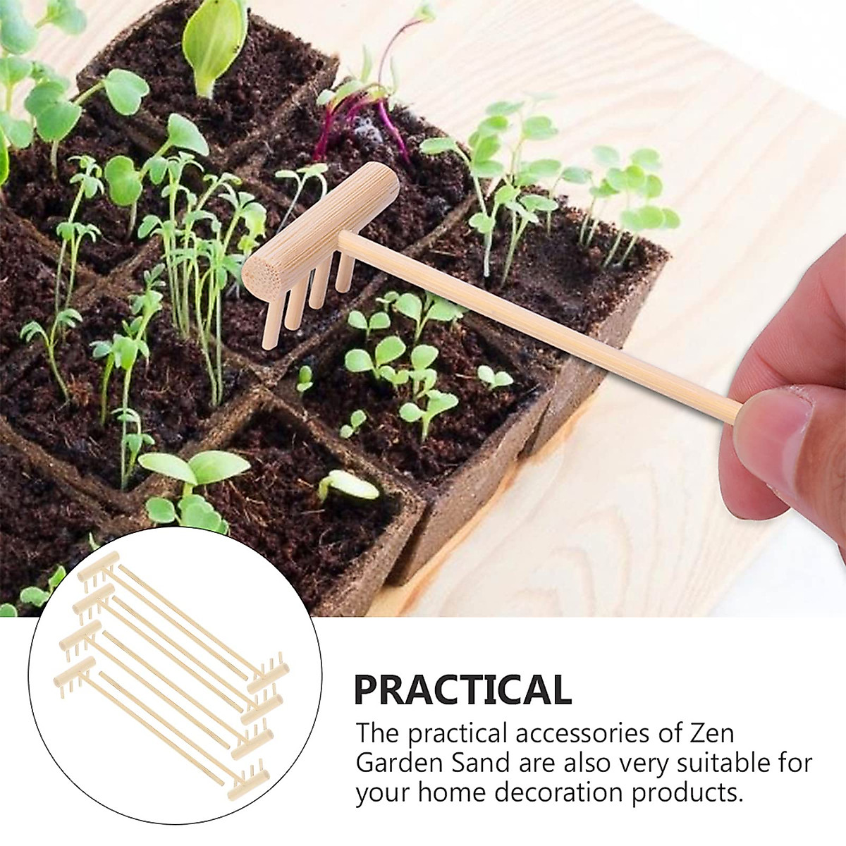 HEALLILY 8Pcs Mini Zen Sand Rakes Bamboo Rakes Tool Miniature Meditation Zen Garden Tool Feng Shui Tabletop Rock Ornament Garden Desktop Sandbox Kits 14cm x3. 5cm