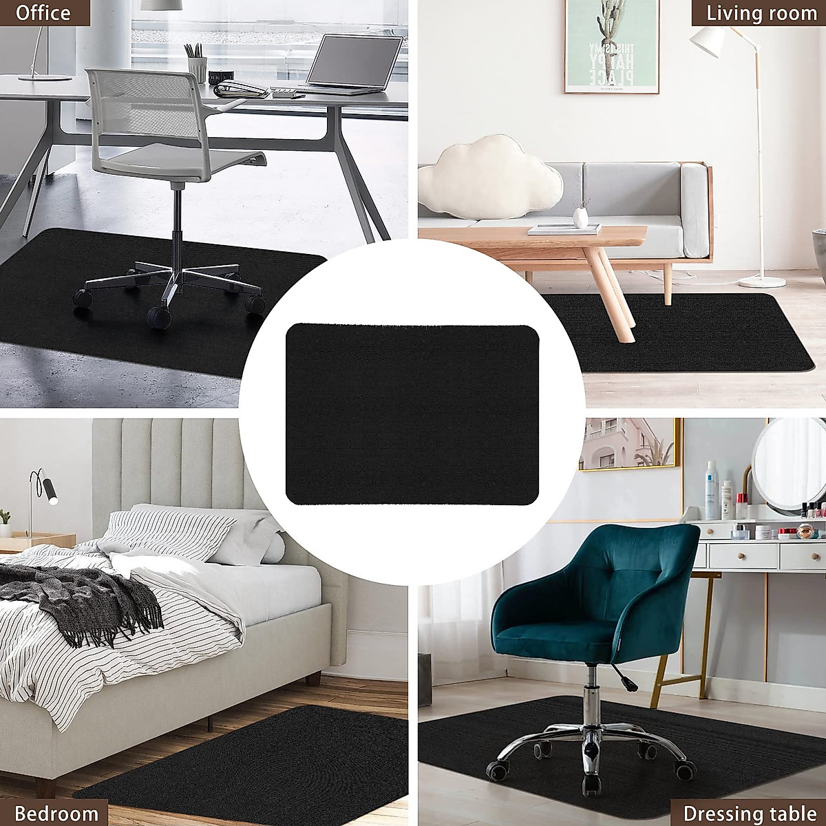 Hardwood Floors,Tile Non-Slip Office Chair Mat,Computer Chair Mat,for Rolling Chair,Large Floor Protector,Easy Clean and Flat Without Curling,Black(47"x36")