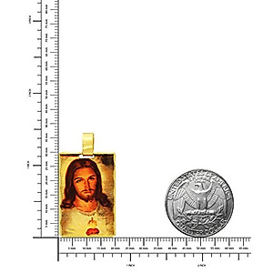 The Bling Factory 14k Gold Plated Framed Jesus Sacred Heart Portrait 20mm x 30mm Pendant