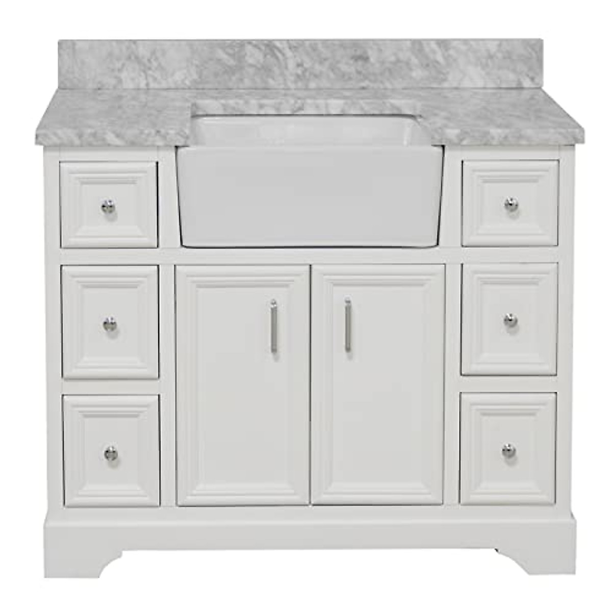 Kitchen Bath Collection Zelda 42-inch Farmhouse Vanity (Carrara/White): Includes White Cabinet with Authentic Italian Carrara Marble Countertop and White Ceramic Farmhouse Apron Sink
