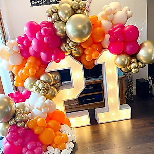 Pink and Orange Balloon Arch Kit, ADOINBY 161Pcs Hot Pink Orange Metallic Gold Latex Balloon Garland kit, 18 12 10 5 Inch Different Size Balloons for Birthday Baby Shower Wedding Party Decorations
