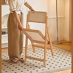 EHERDM Folding Rattan Chair with Backrest Foldable Solid Wood Rattan Chair Kitchen Dining Chair Patio Rattan Chair Garden Rattan Chair for Indoor and Outdoor Burlywood