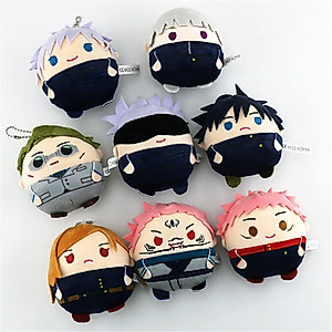LINKOM Anime Plush Doll Figures Gojo Satoru Yuji Itadori Soft Plushie Stuffed Toys Keychain Round Cushion Pillow Cosplay Props Keyring (10cm/3.94inch, Gojo Satoru A)
