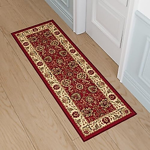 Ottomanson Machine Washable Oriental Design Non-Slip Rubberback 2x5 Traditional Runner Rug for Hallway, Kitchen, Bedroom, Entryway, 20" x 59", Red