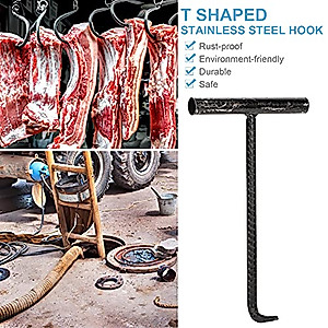 DOITOOL Stainless Steel T Hook Manhole Cover Hook T- Handle Meat Boning Hook Spring Pull Hook Lift Hooks for Kitchen Butcher Shop Restaurant BBQ Tool