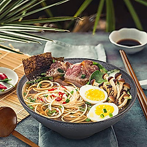 Artestia Ramen Bowls Set of 2, 6 Pieces 30 Ounce Large Ceramic Japanese Ramen Bowls with Chopsticks and Spoons Serving Bowls for Udon Soba Pho Asian Noodles, Salad, Soup