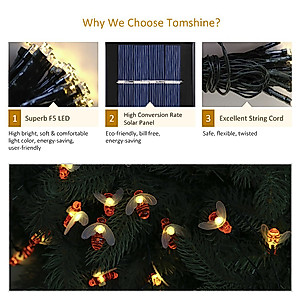 Tomshine Upgraded Solar String Lights Outdoor Waterproof 50 LED Solar Bee Fairy Lights 22.6ft 8 Lighting Modes with Control & Sensitive Light Sensor for Garden, Patio, Yard, Lawn (Warm White)