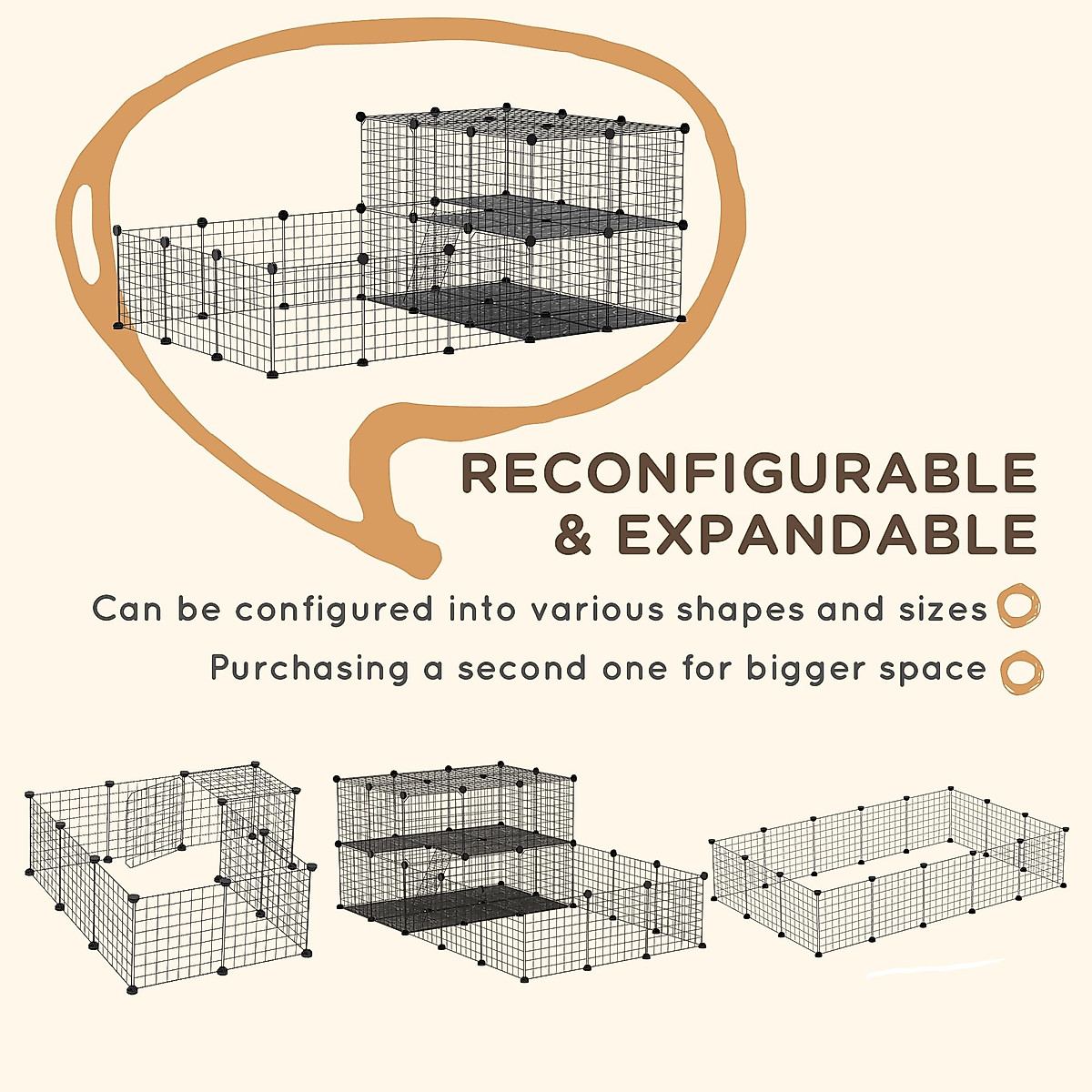 PawHut 47 Panels Pet Playpen, Small Animal Playpen with Doors, Portable Metal Wire Yard Bunny Pen for Guinea Pigs, Chinchillas, 14" x 14"
