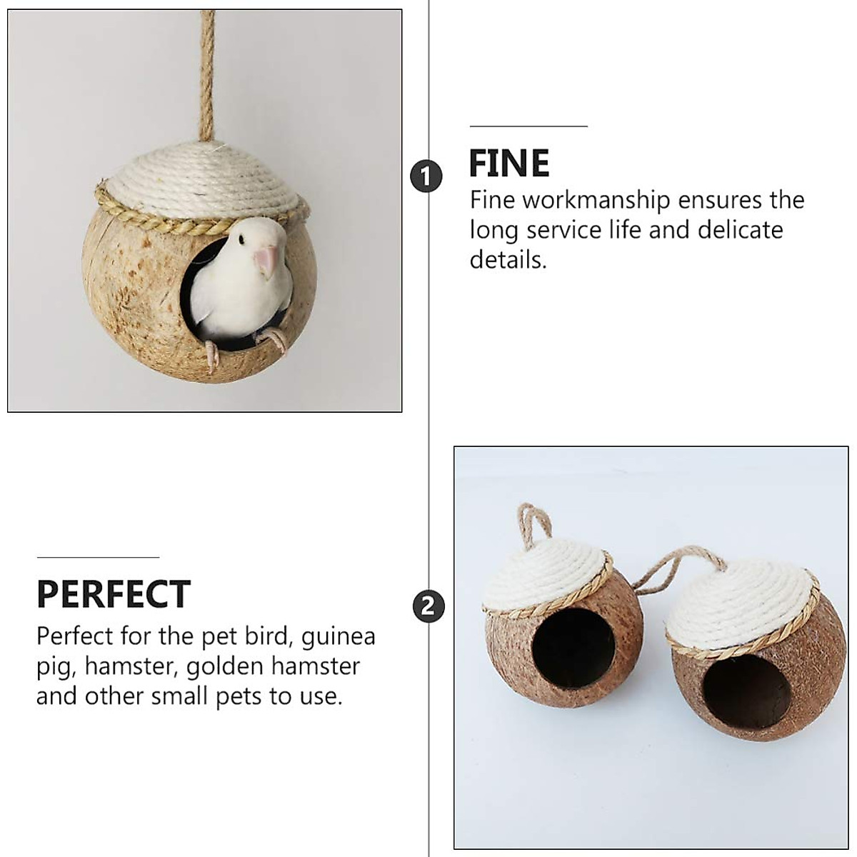 POPETPOP 1pc Coconut Bird Breeding Nest Small Pet Nest Bird House Mushroom Fish Tank Decor Parrot?House?? Small Pet Living House Coconut Shell Birds Nest Outdoor The Bird's Nest Cage Rope