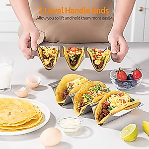 18/8 Stainless Steel Taco Holders: U-Taste Soft Hard Taco Shell Rack Oven Safe Metal Corn Tortilla Serving Tray Plates Stand Set with Handle and Rounded Curves (Set of 4)