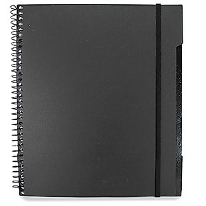 Confetti Spiral Notebook - Hole Punched - 4 Removable Dividers, Spill Proof Cover, Closing Elastic Band, Storage Pocket - Sturdy Bound Notepad, School & Office Supplies - 200 Sheets - Black