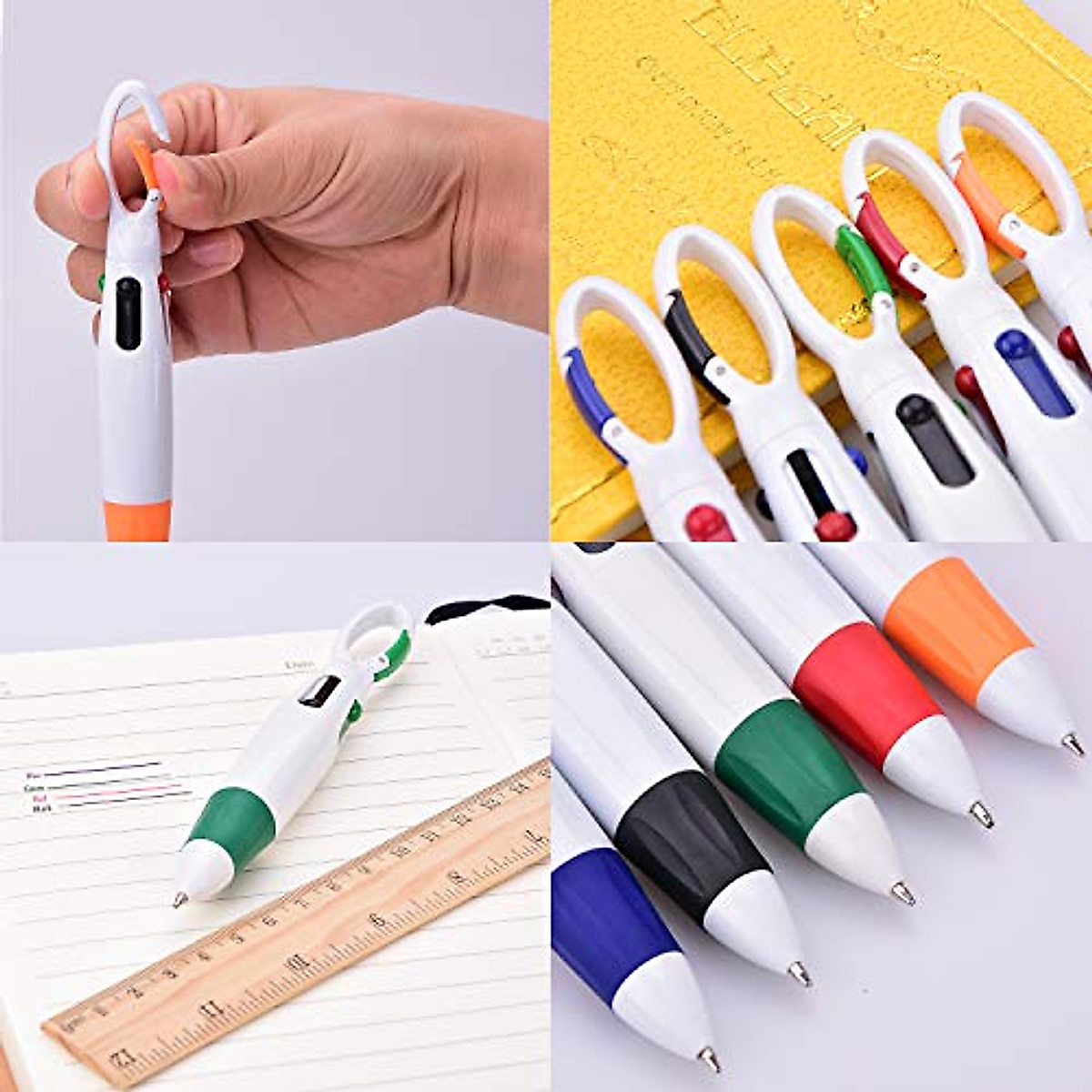 Ancefine 15 Pack 4 Color Retractable Multicolor Ballpoint Pen Shuttle Nurse Pens with Buckle Keychain for Hospital School Supplies Students Kids Gift