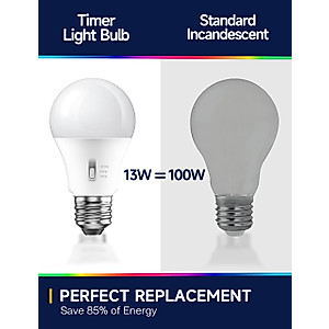 UNILAMP Timer LED Light Bulbs 4 Pack, 13W (100W Equivalent) LED Bulb, Built-in Automatic Timer, 5000K Daylight A19, Automatic On/Off, Indoor Light Timer