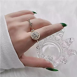NIDAL Gold Crystal Spinning Fidget Anxiety Ring,Spinning Enamel Rings,Women's Adjustable Open Ring Discreet Calming Gift