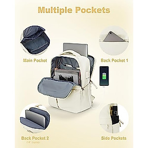 suratio Laptop Backpack for Women Casual Daypack Backpacks Travel Backpack for Traveling on Airplane Work Backpack for Men Lightweight Computer Backpack College Teacher Backpack(Beige)