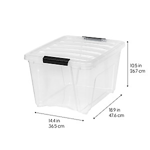 IRIS USA 32 Quart Stackable Plastic Storage Bins with Lids and Latching Buckles, 4 Pack - Clear, Containers with Lids and Latches, Durable Nestable Closet, Garage, Totes, Tubs Boxes Organizing
