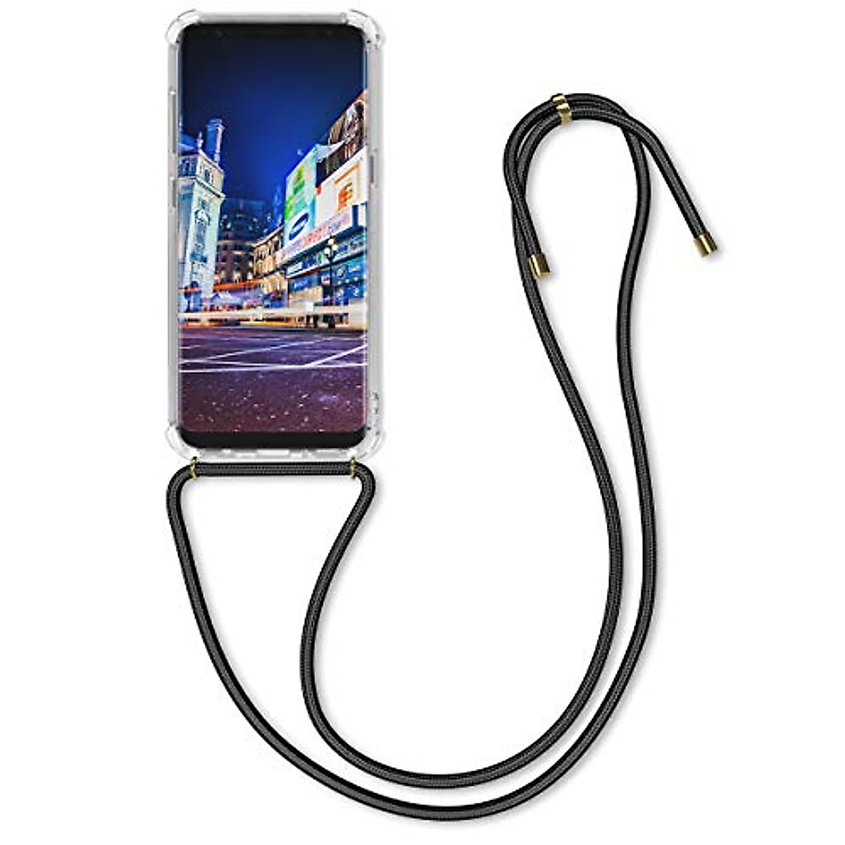 kwmobile Crossbody Case Compatible with Samsung Galaxy S8 Case - Clear TPU Phone Cover w/Lanyard Cord Strap - Black/Transparent