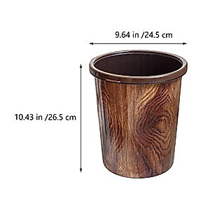 Angoily Trash Can with Pressing Ring 10L Imitation Wood Grain Waste Basket Garbage Can Rubbish Bin Flower Pot Toys Bucket for Home Office Brown