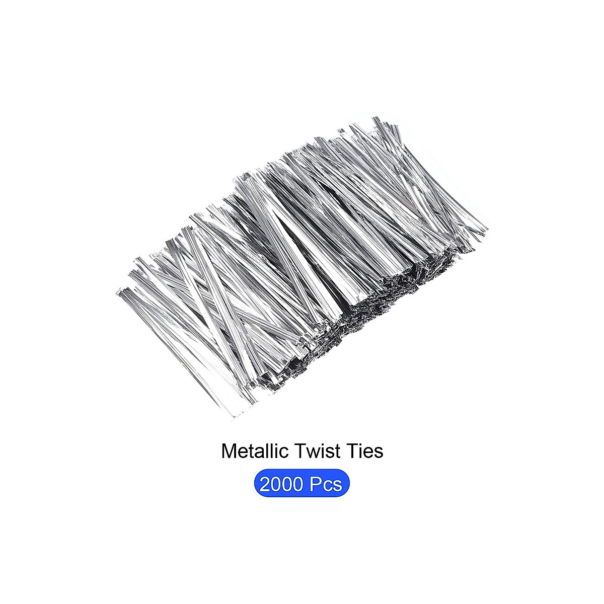 METALLIXITY Metallic Twist Ties (4x80mm/0.16"x3.15") 2000Pcs, Plastic Reusable Bag Twist Ties - for Bread Candy Coffee Bags Party Cello, Silver