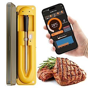Wireless Meat Thermometer with 493FT Long Wireless Range, Instant Read Digital Food Thermometer, Smart APP Control, Charging Dock, Kitchen Thermometer for Roast, Oven, Grill, BBQ, Smoker, Rotisserie