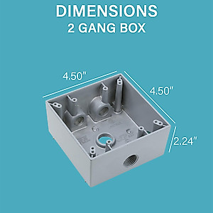 Legrand Pass & Seymour WPB342 Weatherproof Outdoor Box, 2 Gang, 4 Hole 3/4", 30.5 Cubic Inch, Gray (1 Count)