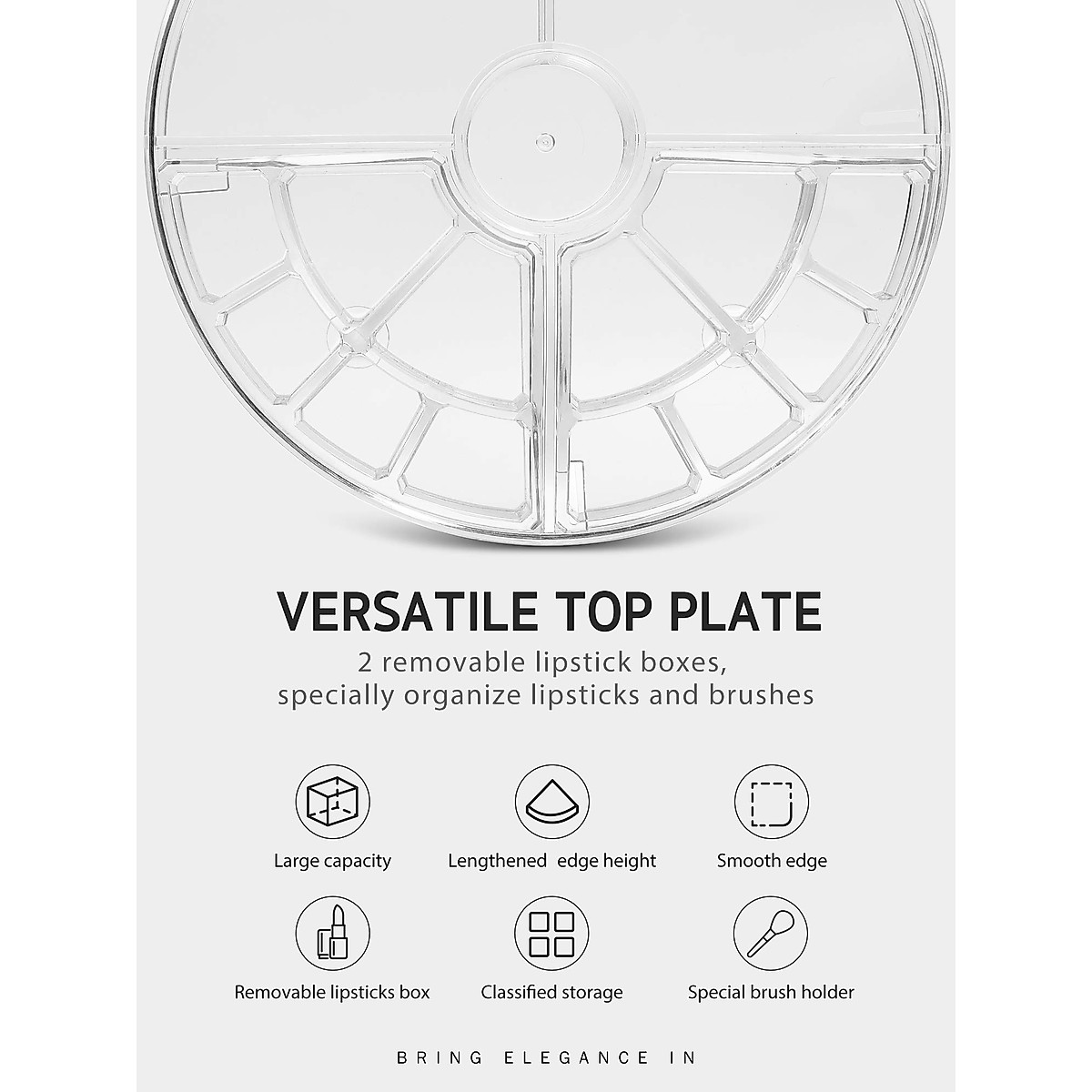 Syntus 360 Rotating Makeup Organizer, Thicker Acrylic Adjustable Bathroom Makeup Spinning Holder Rack, Transparent Larger Capacity Cosmetic Storage Box Fits Makeup Brushes, Lipsticks